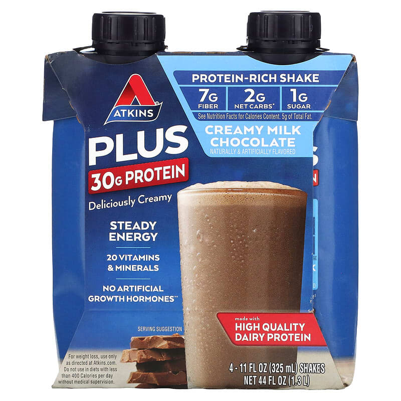 Atkins Plus Protein-Rich Shake Creamy Milk Chocolate 4 Shakes 11 fl oz ...