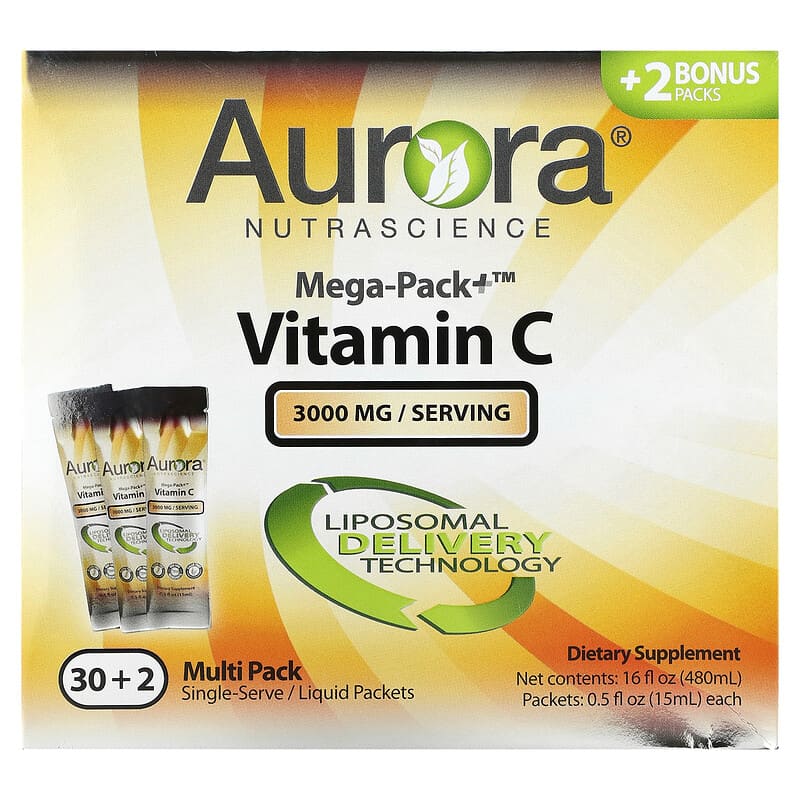 Aurora Nutrascience Mega-Pack+ Vitamin C 3.000 mg 32 Packs 0.5 fl oz ...